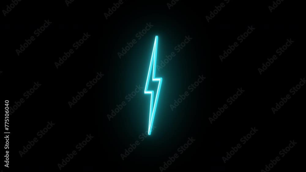 Neon lightning sign animation, rotation around vertical axis. Glowing ...