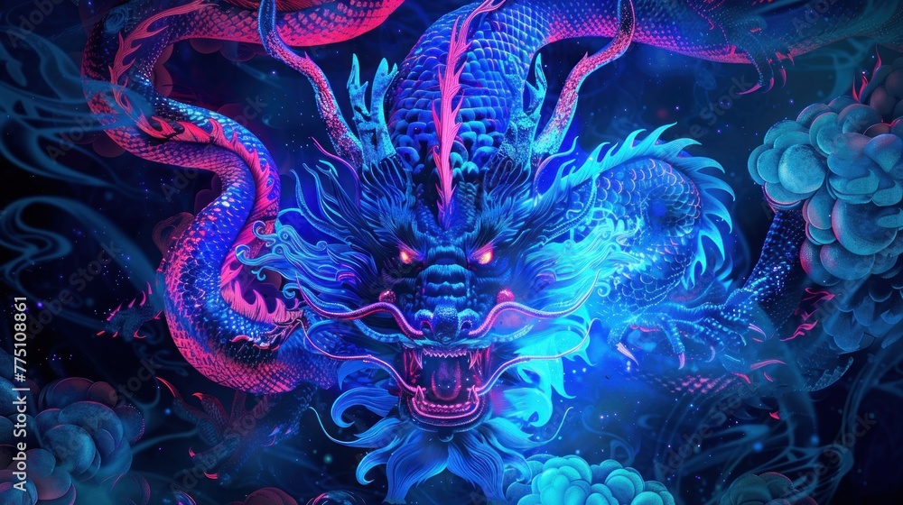 Blue dragon neon background realistic wallpaper ai generated image ...