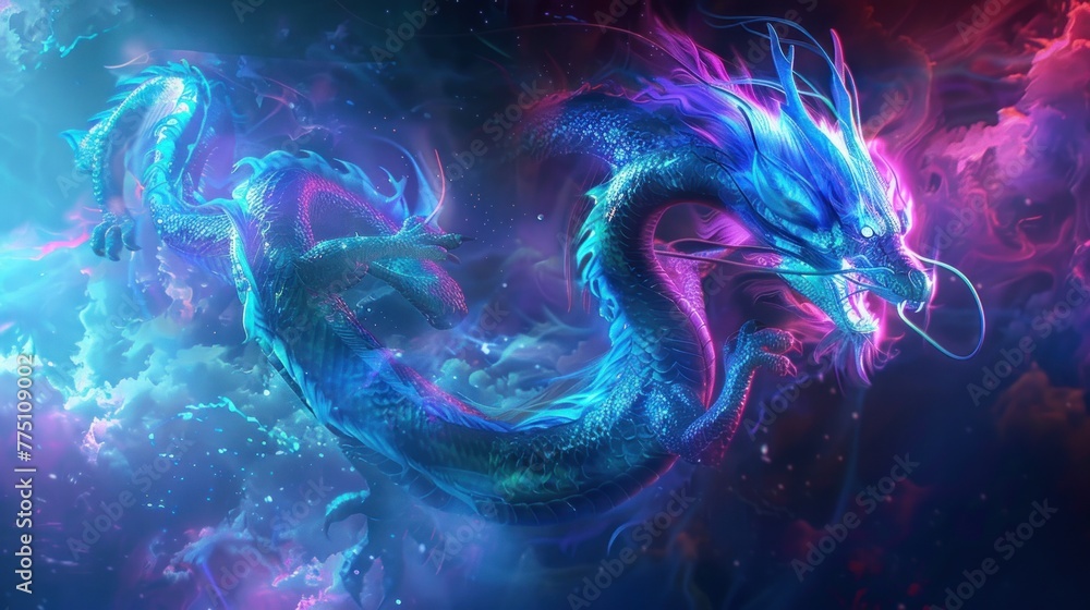 Blue dragon neon background realistic wallpaper ai generated image ...