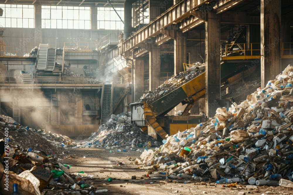 Industrial recycling facility separating waste material for sustainable ...