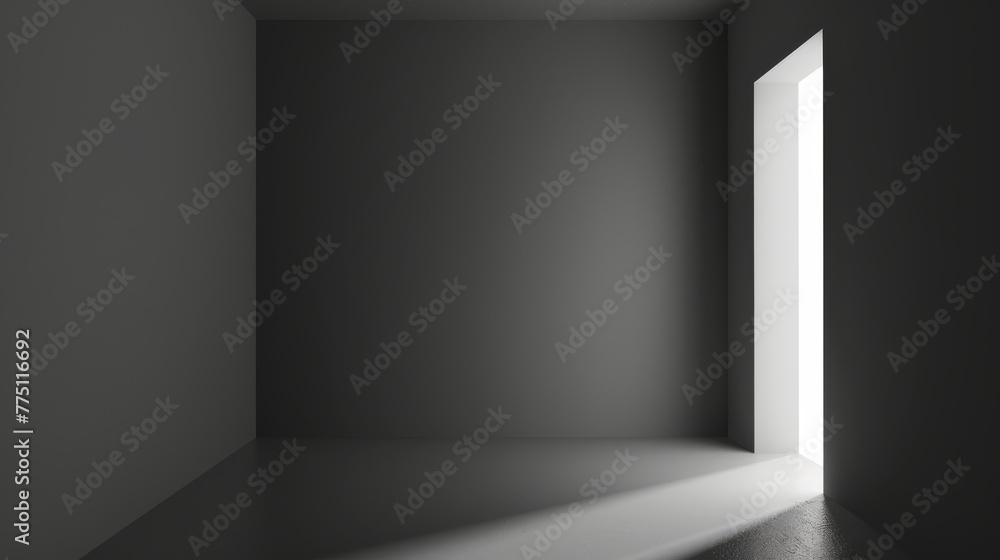 Empty gray room with two exits without door and windows background and ...