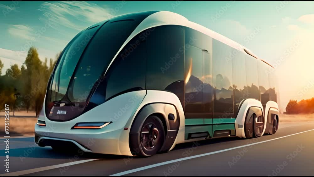 Autonomous electric shuttle bus self driving on street, Smart vehicle ...