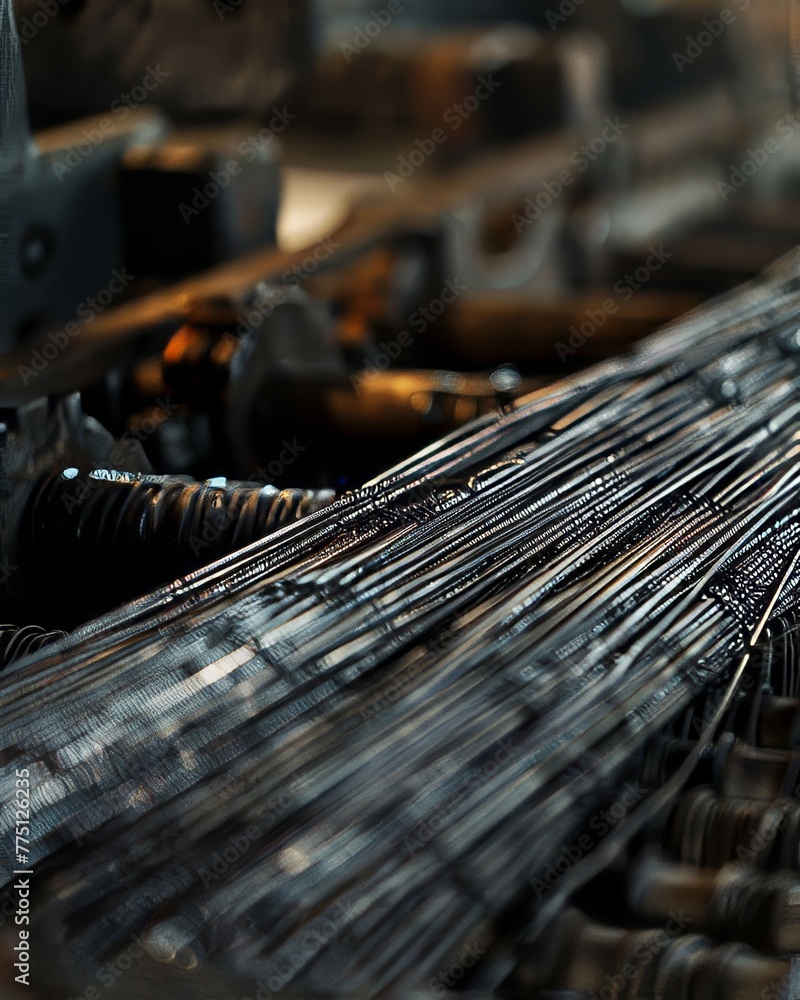 A detailed view of a wire drawing process, emphasizing the creation of ...
