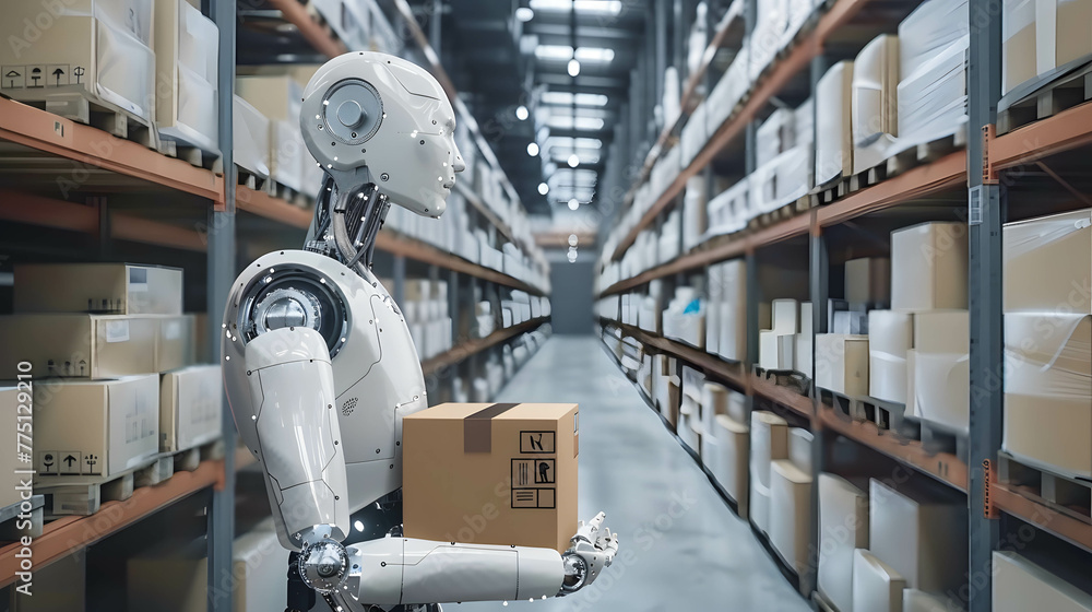 AI assistant managing inventory levels of cardboard boxes in a fully ...