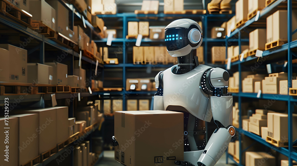 AI assistant managing inventory levels of cardboard boxes in a fully ...