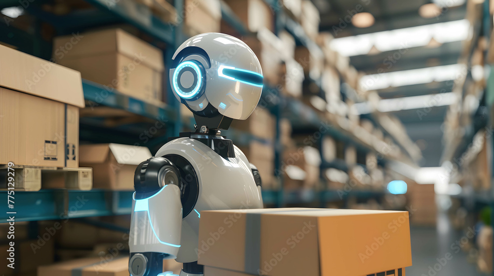 AI assistant managing inventory levels of cardboard boxes in a fully ...