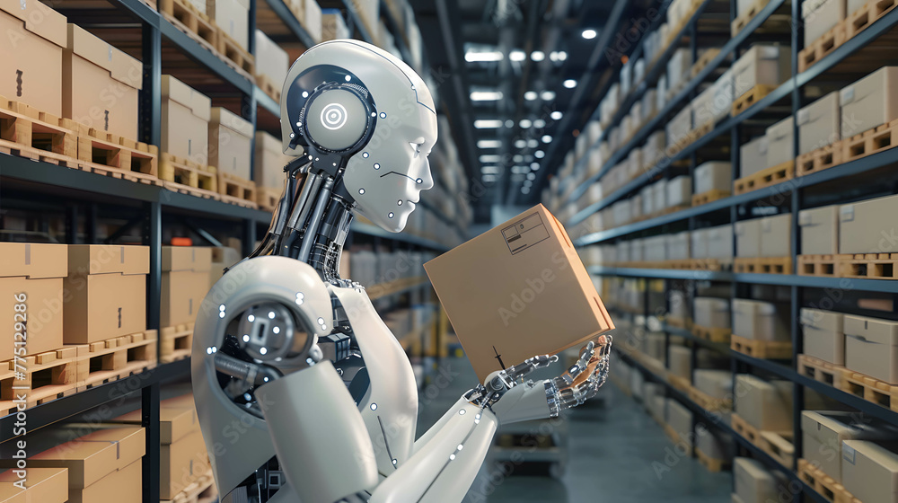 AI assistant managing inventory levels of cardboard boxes in a fully ...