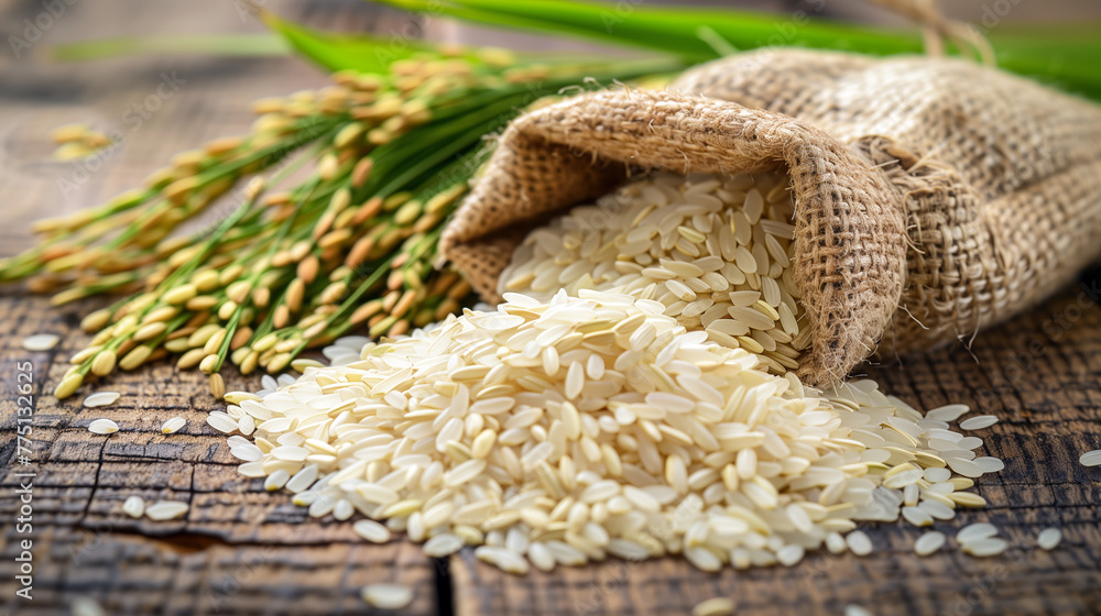 Rice in an open rice bag as food staple Stock Photo | Adobe Stock