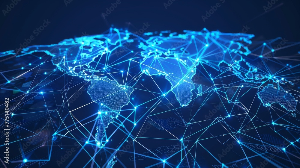 Telecommunication network map, representing the global connectivity and ...