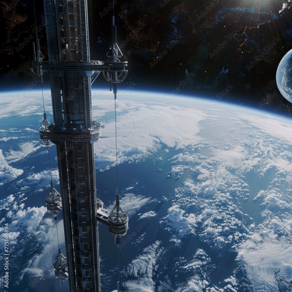 Space elevator concept, illustrating a visionary project for ...