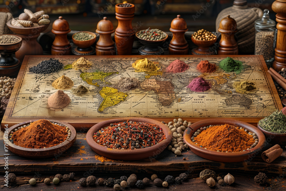A spice trail map illustrating the geographical origins and trade ...