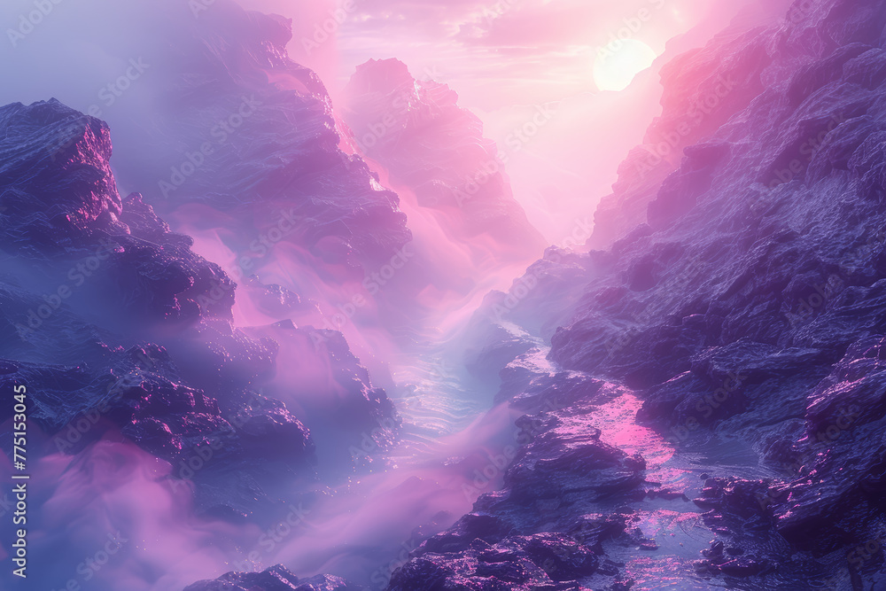 A digital concept art piece with ethereal violet and azure hues ...