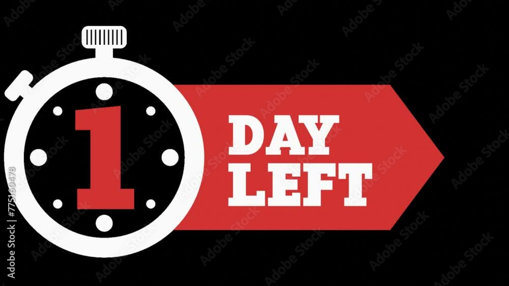 1 Days Left. 1 day to go, Countdown Timer. Alpha channel PNG codec ...