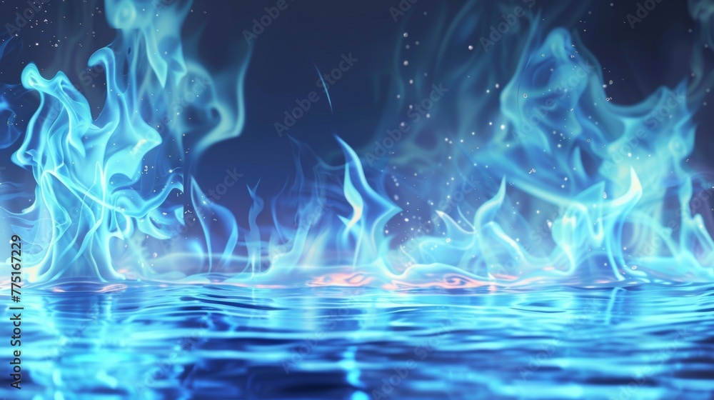 swirling flames, magic blue flames, anime style, blue flames flickering ...