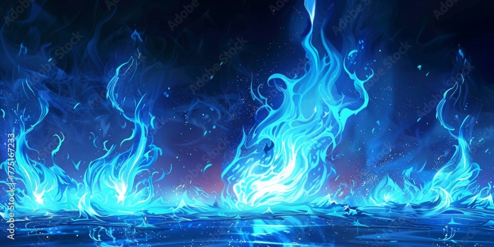 swirling flames, magic blue flames, anime style, blue flames flickering ...