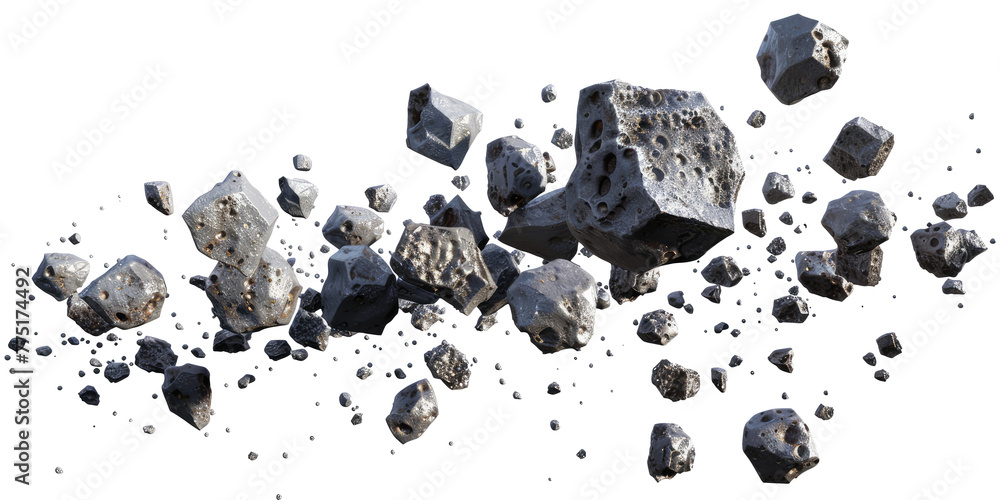 Asteroids 3d stones pieces isolated on transparent background, clipart ...