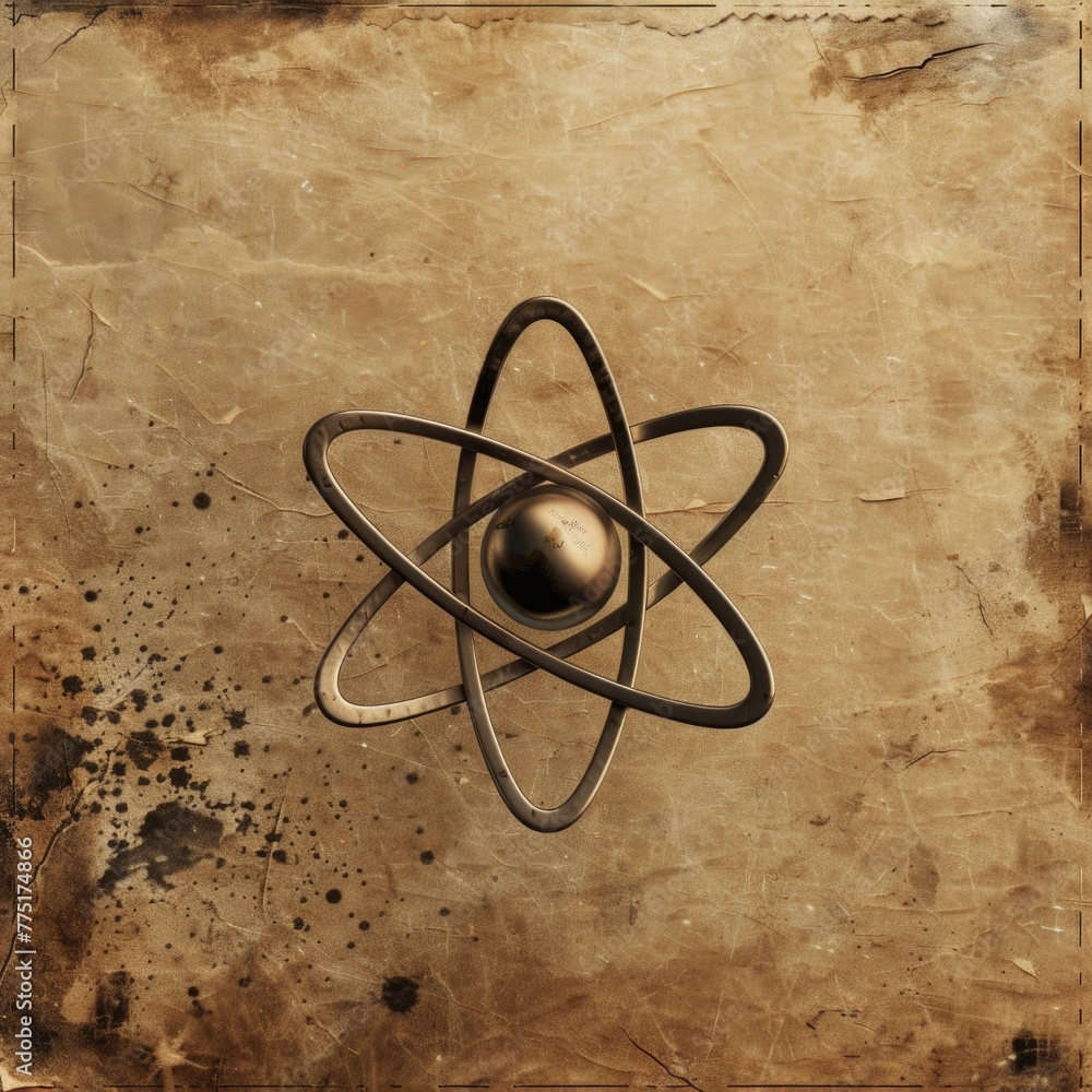 Vintage-style atom icon with a retro vibe for a classic science book ...