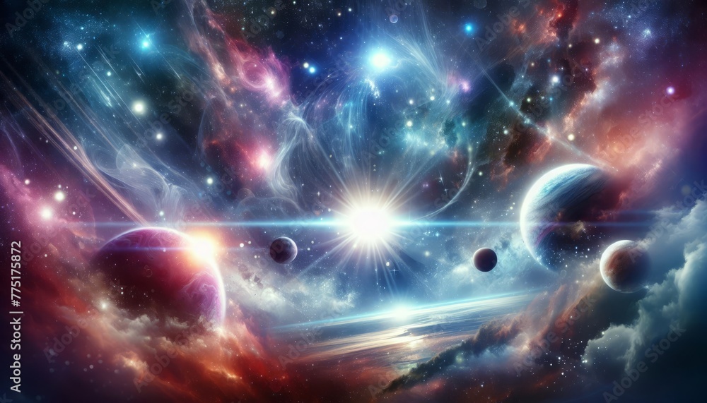 Space fantastic abstract background with stars, planets, flares. Outer ...