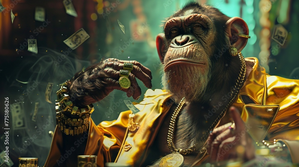 monkey who is dressed in gangster hip hop clothese, he thinks hes a ...