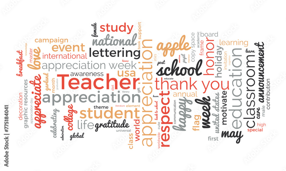 Teacher appreciation word cloud template. Education concept vector ...