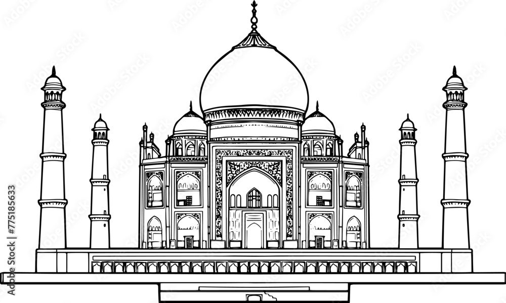 drawing of the taj mahal, lineart, highly detailed linework, taj mahal ...