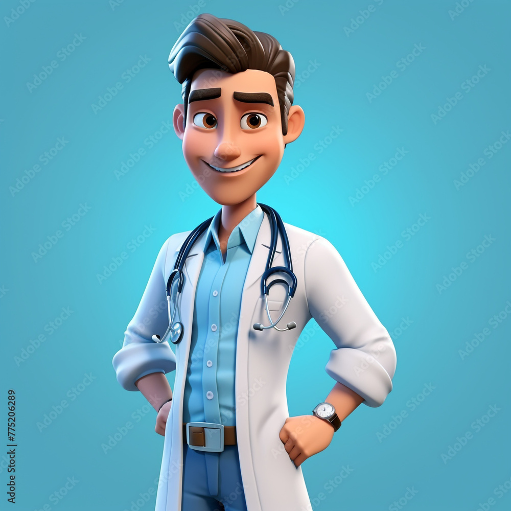 Human doctor cartoon character with stethoscope, looking at camera ...