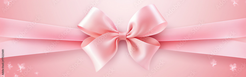 Horizontal pink ribbon and bow on a romantic background for wedding ...