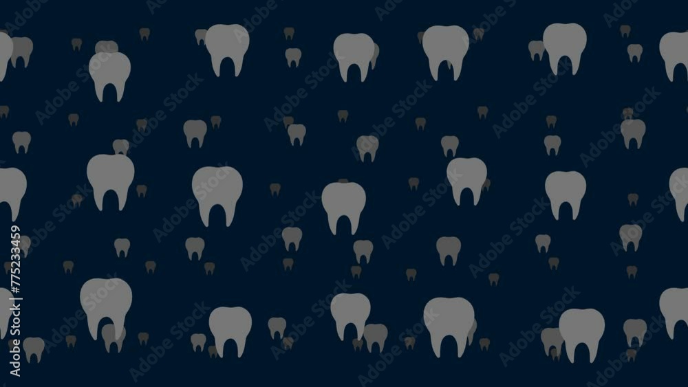 Tooth symbols float horizontally from left to right. Parallax fly ...
