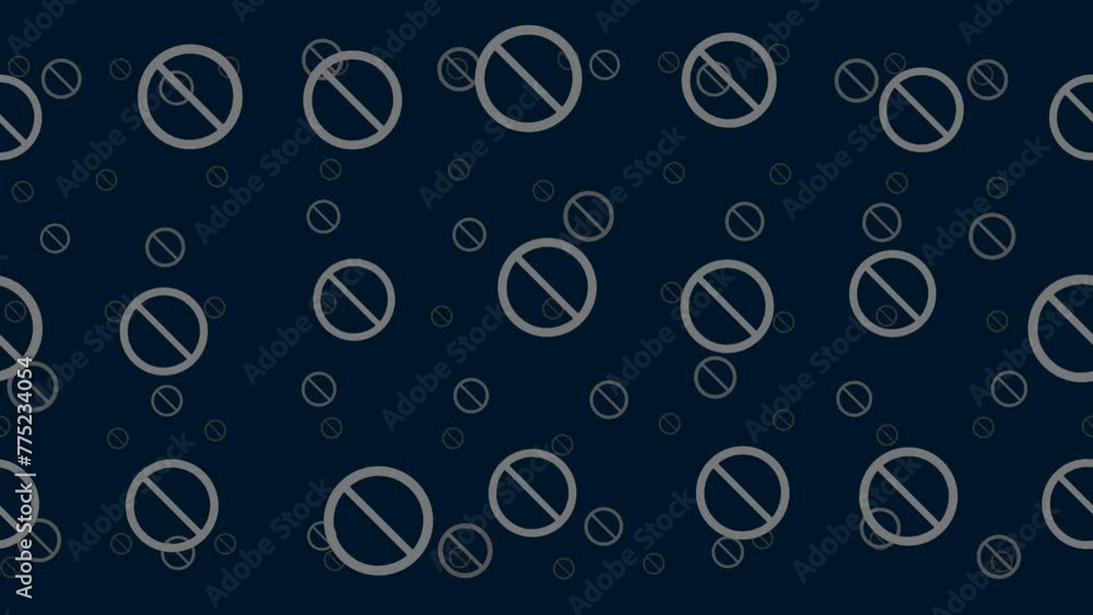 No parking signs float horizontally from left to right. Parallax fly effect. Floating symbols ...