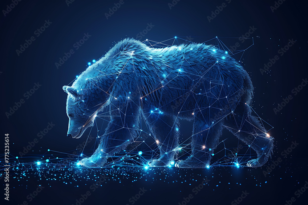 Intriguing bear illustration merging digital wireframe polygons with ...