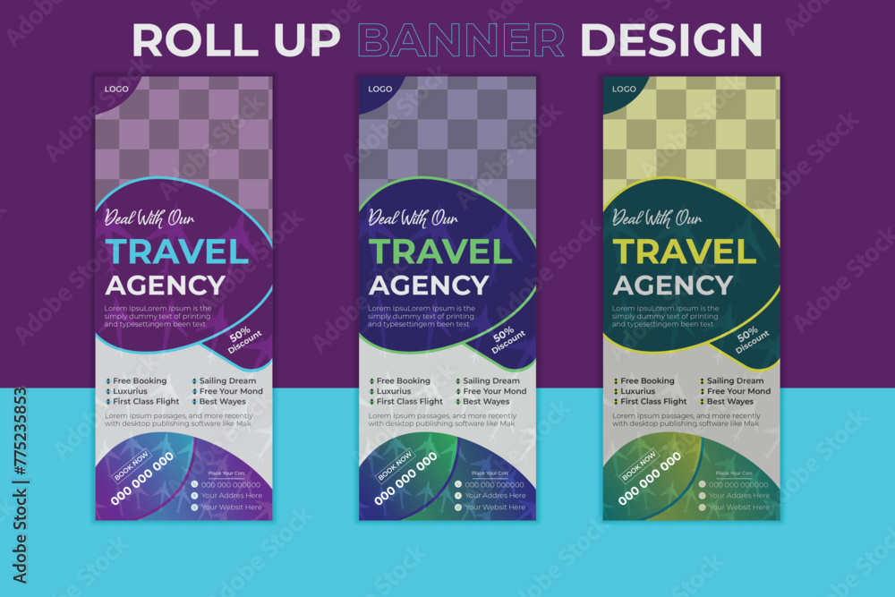 Travel tourism roll-up banner design for travel, roll-up stand banner ...