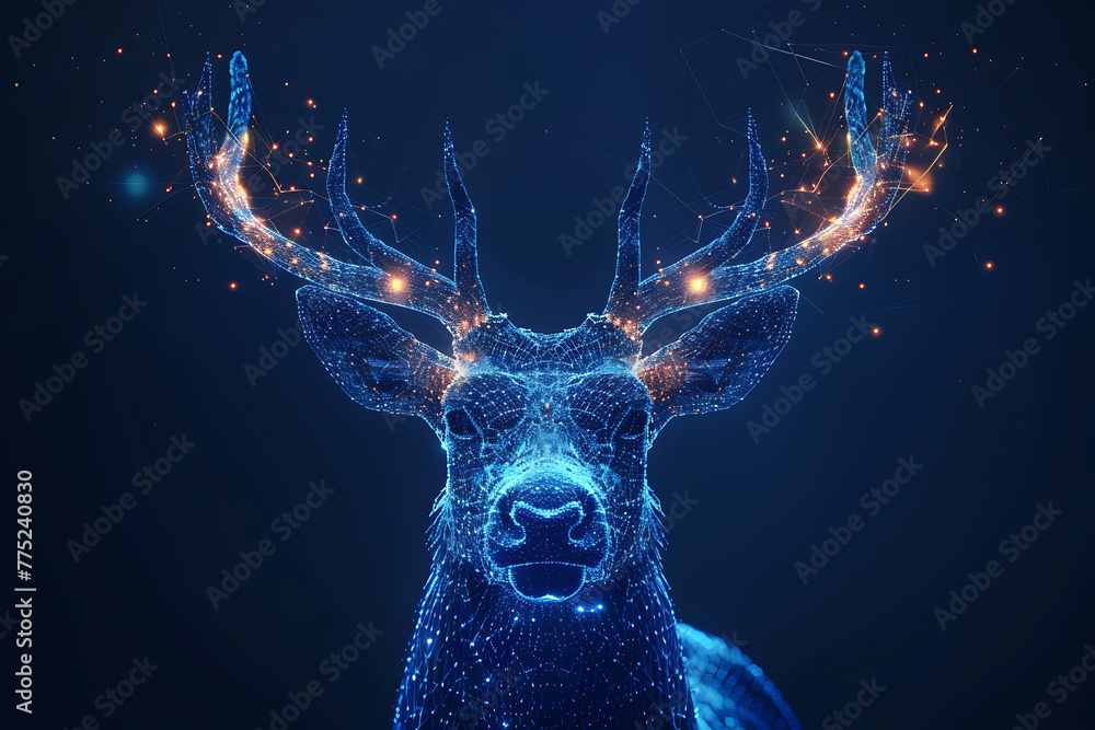 Gorgeous deer illustration blending digital wireframe polygons with ...