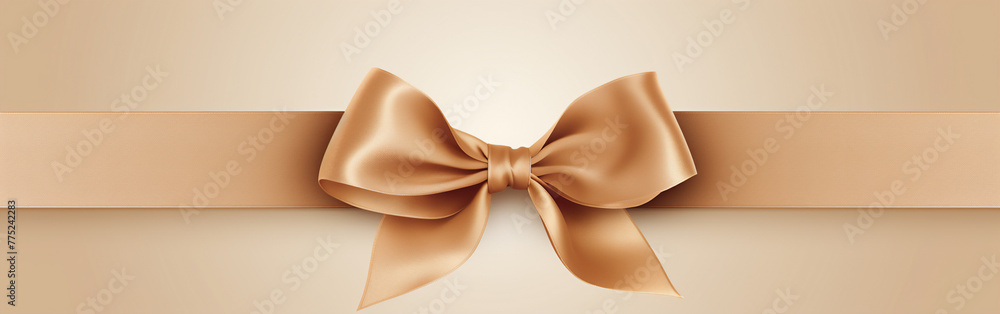 Horizontal light brown ribbon and bow on a eccentric background for ...