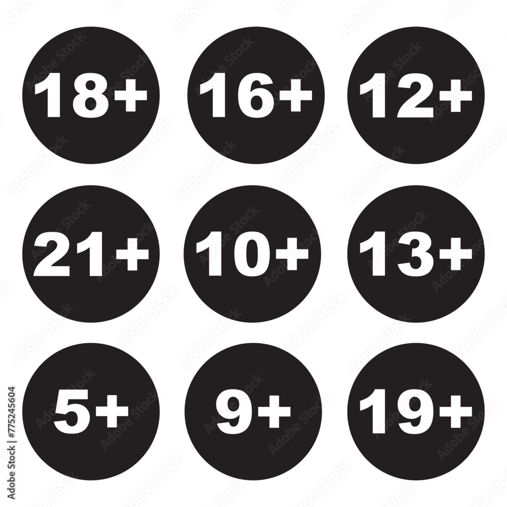 Movie age limit sign set, adults content only age restriction vector ...