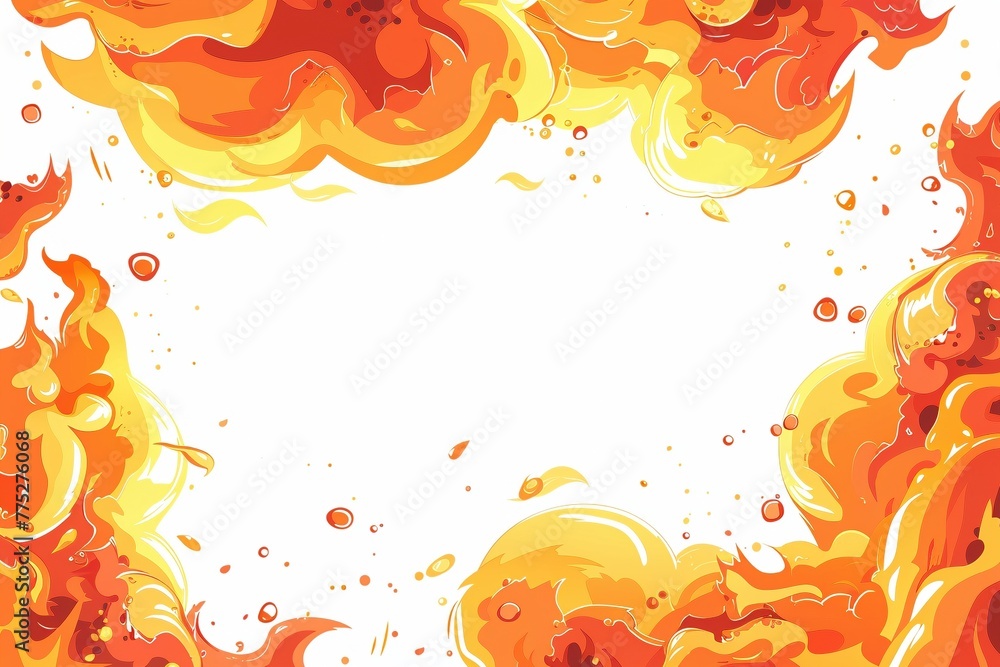 A cartoon vector illustration of a fiery frame with flickering flames ...