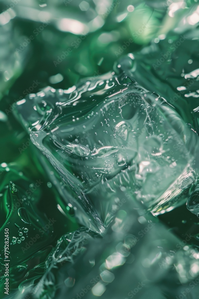Detailed view of a green glass block, suitable for architectural and ...