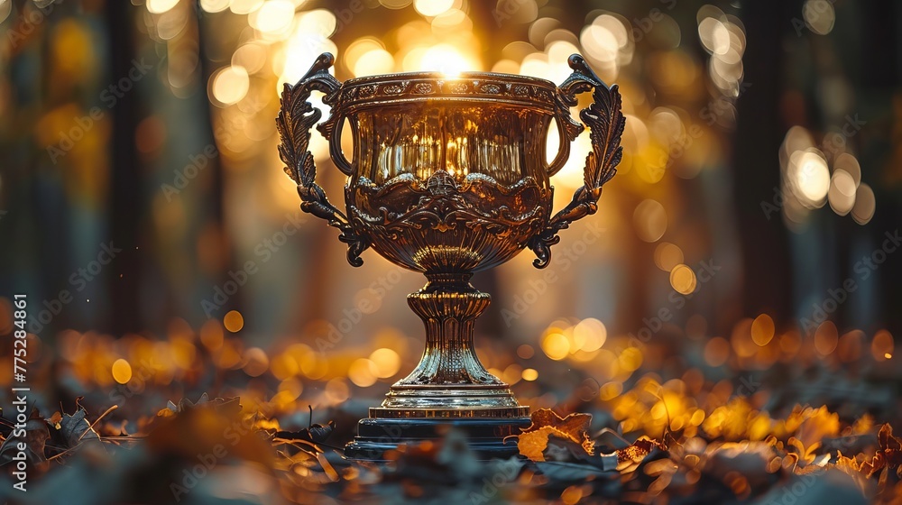 Champion golden trophy serving as a backdrop for the winner ...