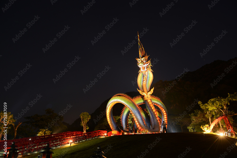 Night scene of Naga body is called Grandpa Phaya Sri Phet Khiri ...
