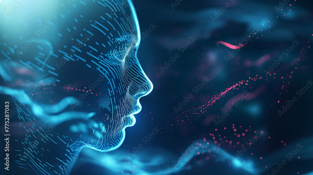 Artificial Intelligence AI human face hologram in digital space realm ...