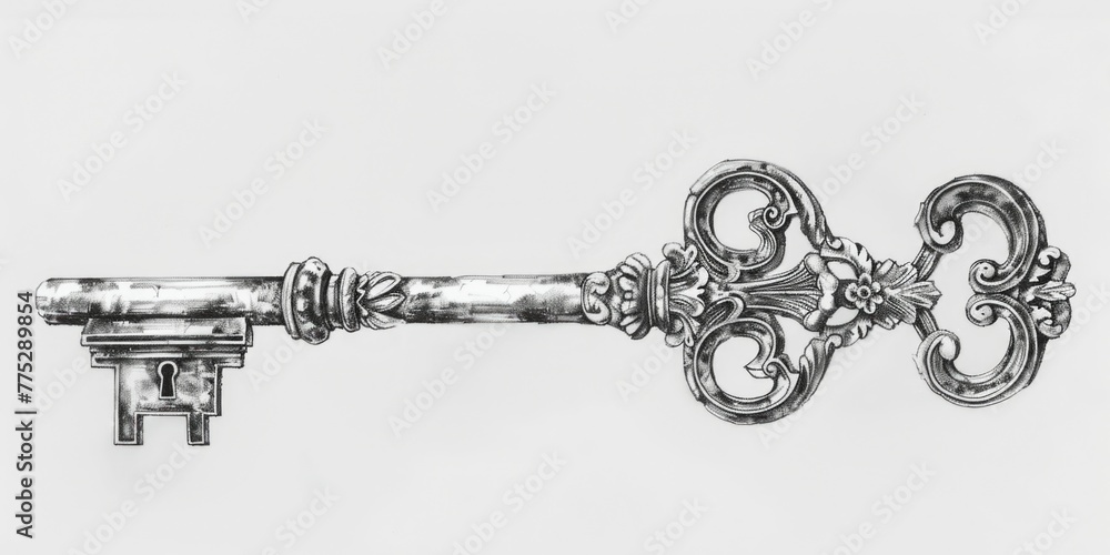 Detailed drawing of a skeleton key on a white background. Perfect for ...