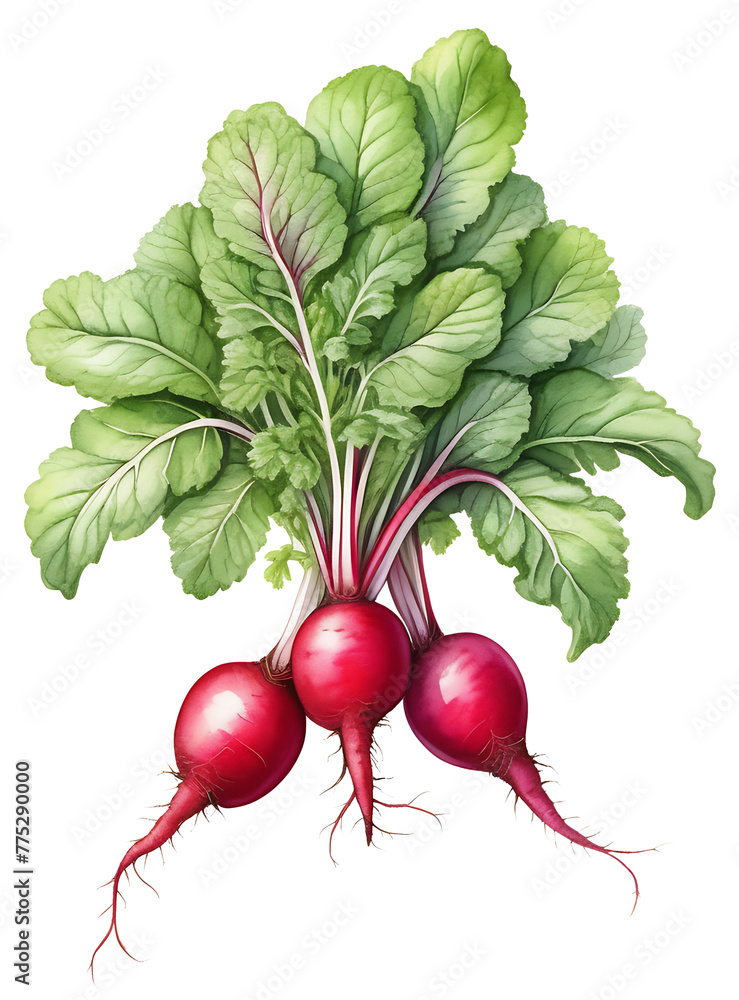 Beautiful radish bunch with leaves and root cutout isolated on ...