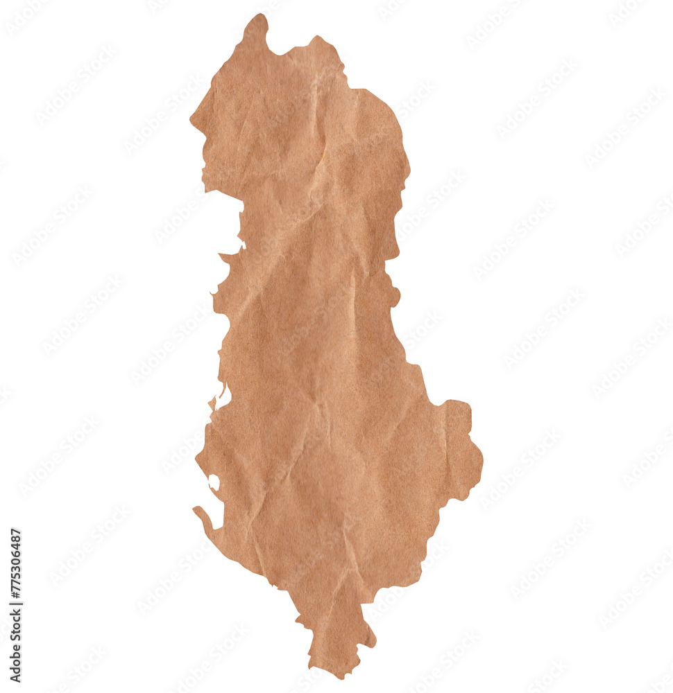 Map of Albania made with crumpled kraft paper. Handmade map with ...