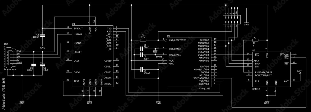 Technical schematic diagram of electronic device. Vector drawing ...