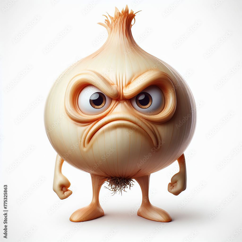 Portrait of angry onion isolated on white background, funny 3D ...