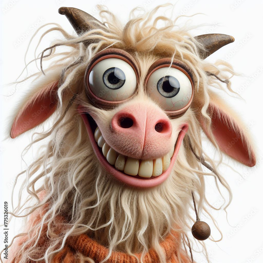 Portrait of crazy sheep with wacky face isolated on white background ...