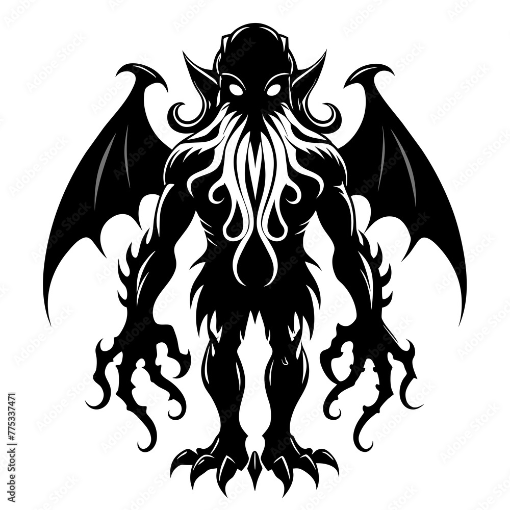 Vector, cthulhu silhouette, laser cut, white background Stock Vector ...