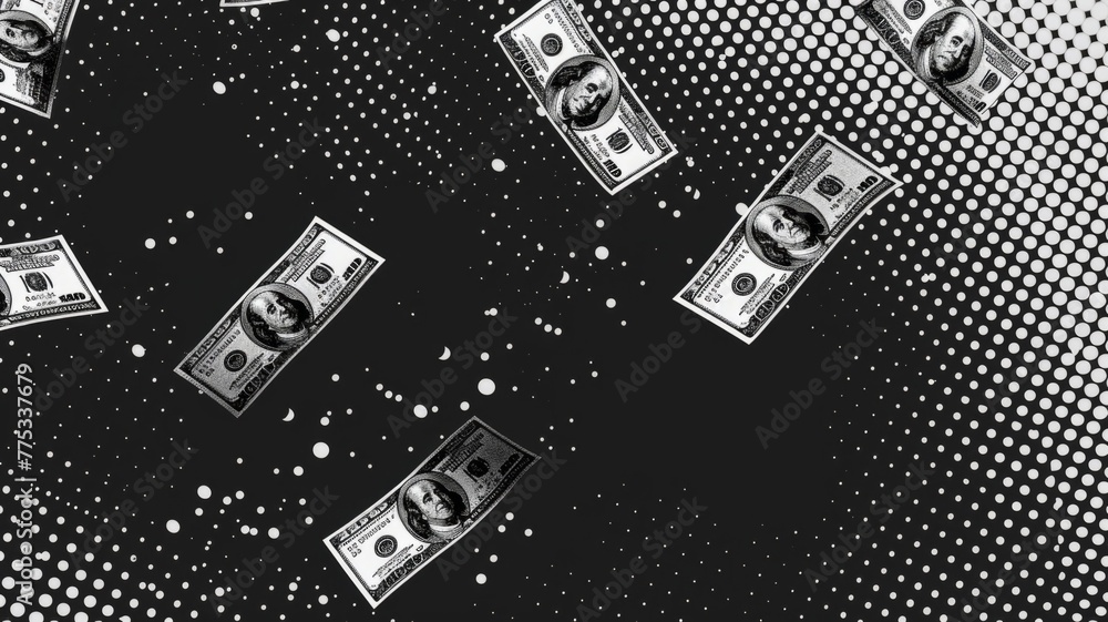Falling dollar bills in a pop art style - A bold and vibrant pop art ...