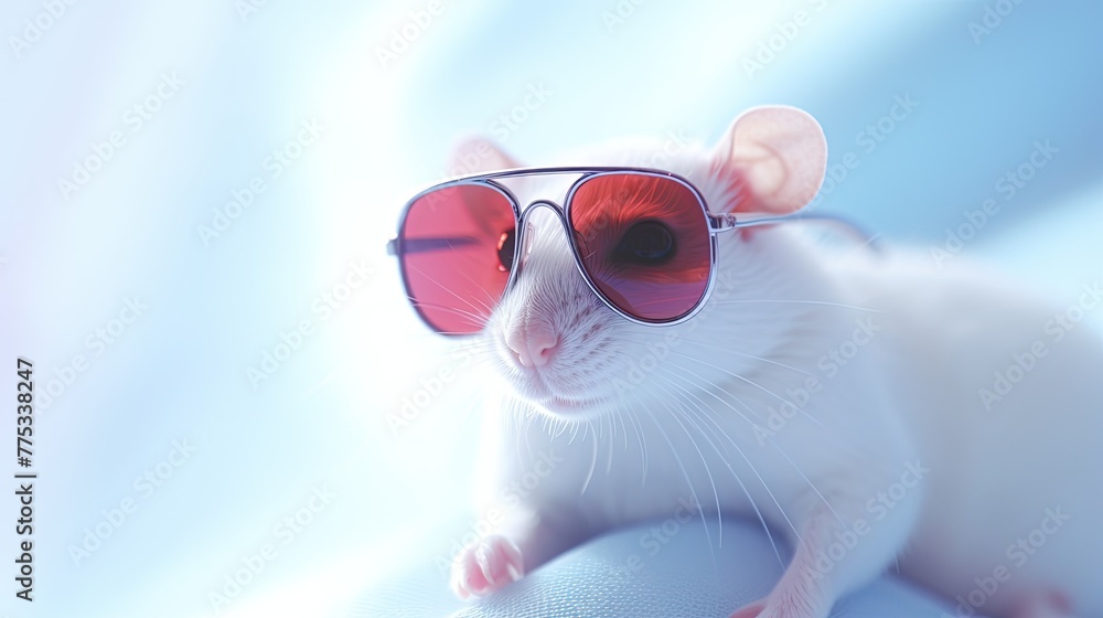 Rat with glasses. Close-up portrait of a rat. An anthopomorphic ...