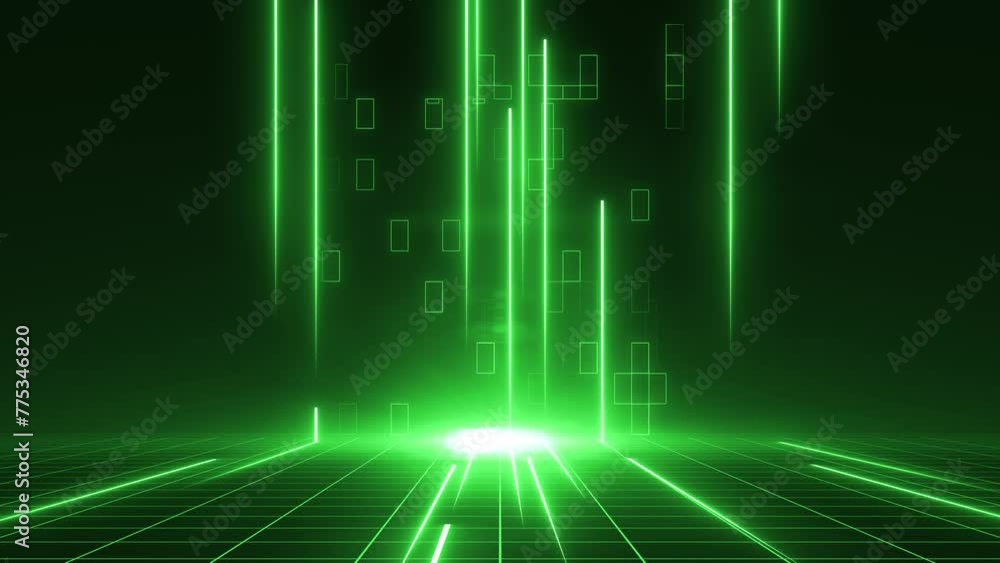 4k green motion background loop made of digital particles sliding on a ...