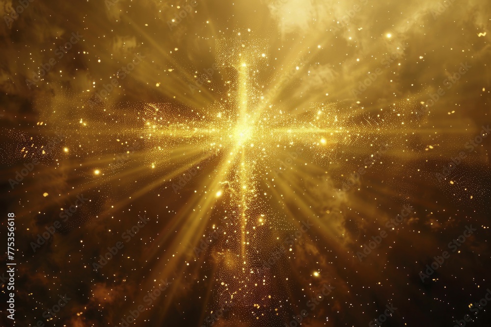 Celestial light beams intersecting to form a cross, divine gold ...